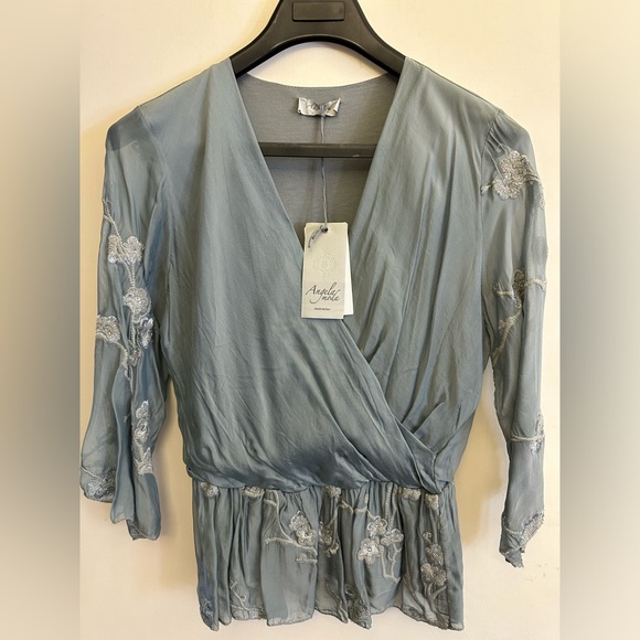 Tops | Angela Moda Italian Silk Blend Blouse With Embroidered Floral ...
